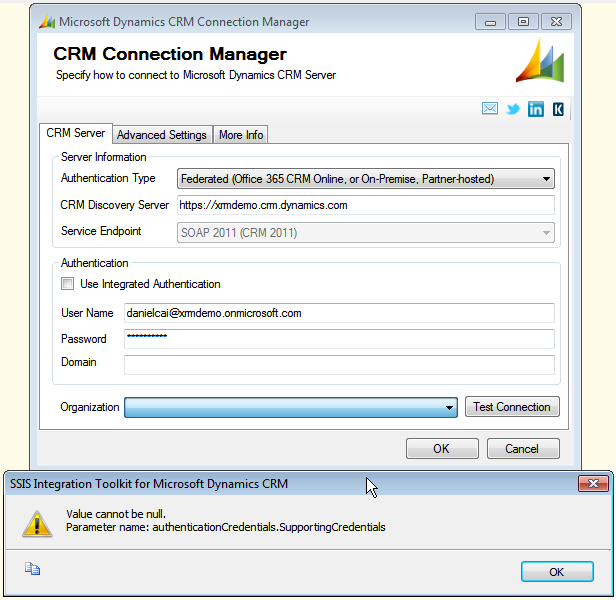 Crm Connection Error Value Cannot Be Null Parameter Name Authenticationcredentials